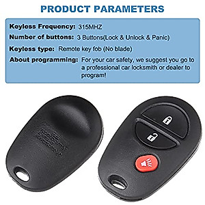 ECCPP Keyless Entry Remote Key Fob for Toyota for Highlande for Sequoia for Sienna for Tacoma for Tundra 2004-2014 FCC GQ43VT20T 1470A1T 89742AE010-1PCS
