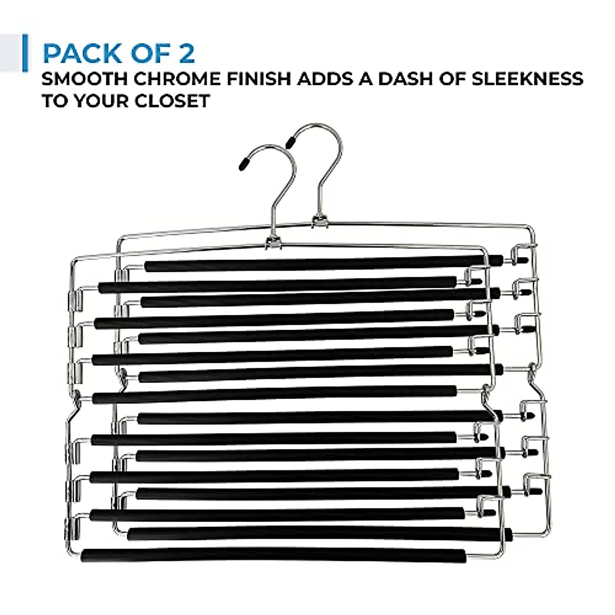 USTECH Metal Space Saving Hangers for Closet Organization | Heavy Duty Foam Padding, Non-Slip & Removable Trouser Bar for Convenient Functionality | Folding Mechanism for Easy Storage | Pack of 2