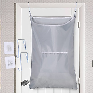Over the Door Hanging Laundry Hamper, Laigoo Laundry Bag with 2 Hooks, Clothes Organizer Space-Saving Gray