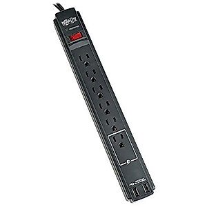 Tripp Lite 6 Outlet Surge Protector Power Strip 6ft Cord 990 Joules Dual USB Charging & INSURANCE (TLP606USBB)