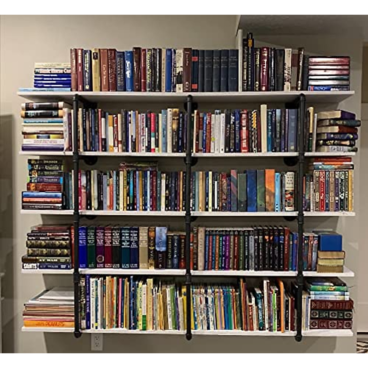 Tianman Industrial Wall Mount Iron Pipe Shelf Shelves Shelving Bracket Vintage Retro Black DIY Open Bookshelf DIY Storage offcie Room Kitchen Shelves (3Pcs,52" Tall,12" deep)