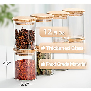 COCOYA 12 FL Oz Glass Jars with Bamboo Lid Set, 8Pack UPGRADE Clear Food Storage Canisters Kitchen Pantry Containers, for Spice Herb Nuts Tea Seed Seasoning Dry Foods Bean Sugar Snack Candy