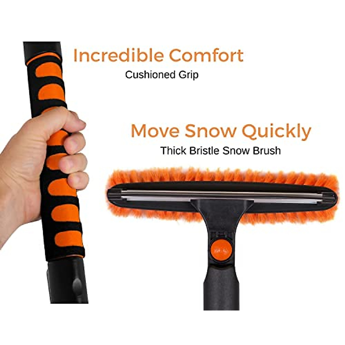 BIRDROCK HOME 39" Extendable Snow Brush with Detachable Ice Scraper for Car | 11" Wide Squeegee & Bristle Head | Size: Car & SUV | Lightweight Aluminum Body with Ergonomic Grip | Windshield Paint Safe
