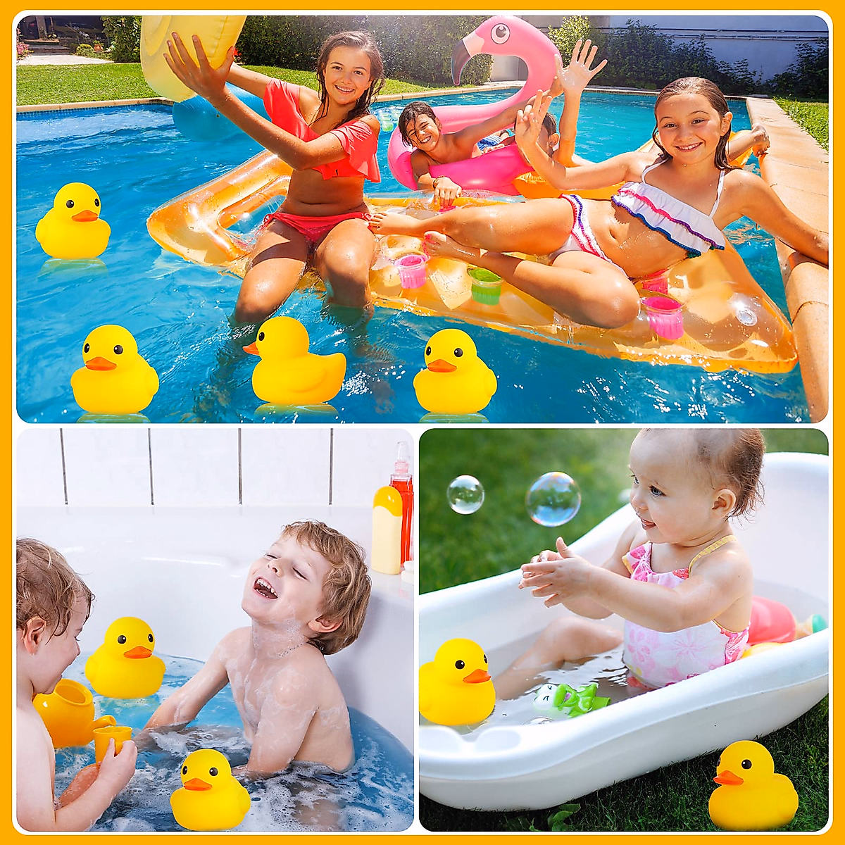4 Pieces 7 Inches Large Yellow Rubber Ducks, Large Bath Duck Squeak Rubber Duck Float Shower Rubber Ducks Party Decoration Fun Squeak Yellow Duck Pool Toy for Shower Birthday