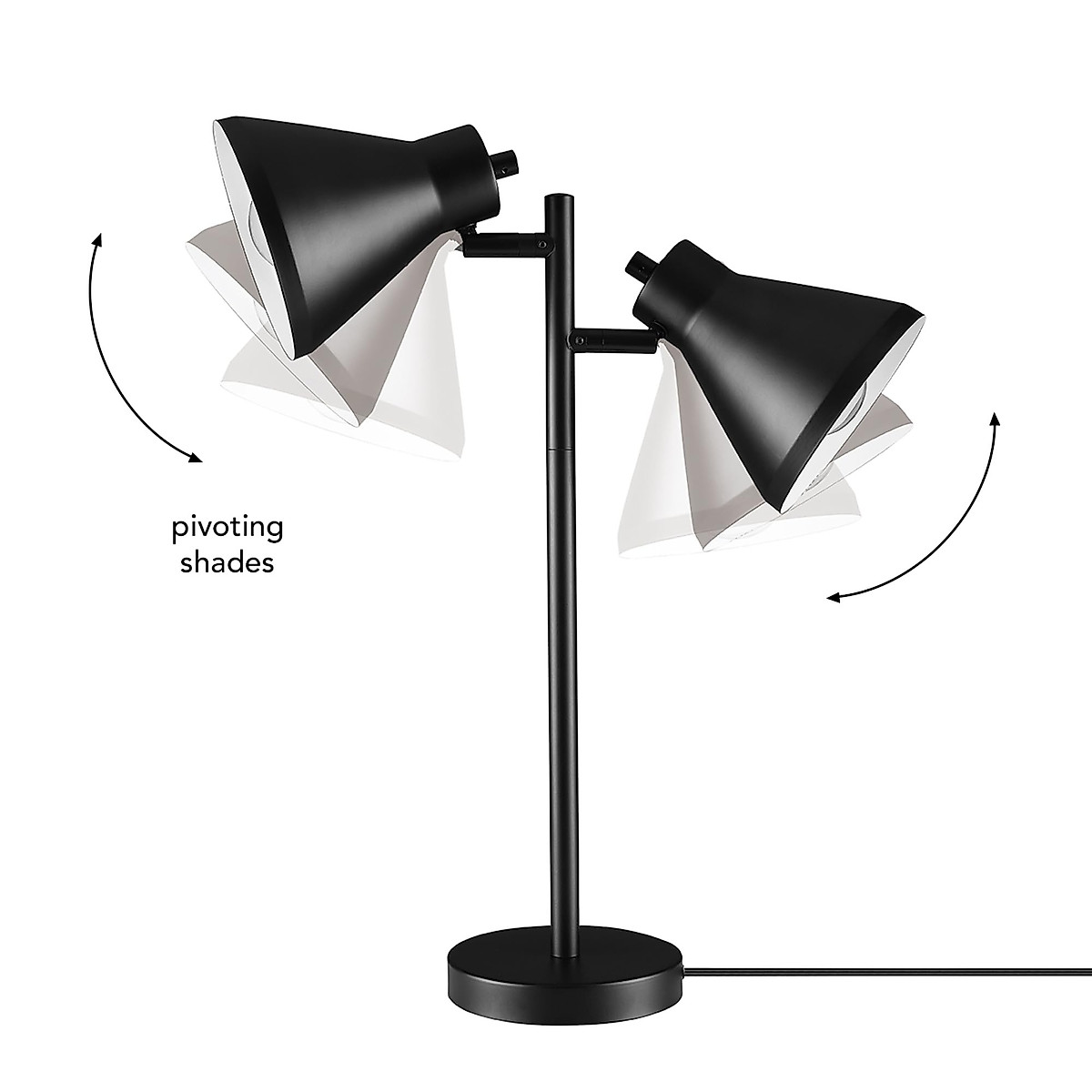 Novogratz x Globe Electric 52999 18" 2-Light Desk Lamp, Matte Black, On/Off Rotary Switch on Each Shade, Pivoting Lamp Heads, Industrial, Home Office Accessories, Desk Lamps for Home Office