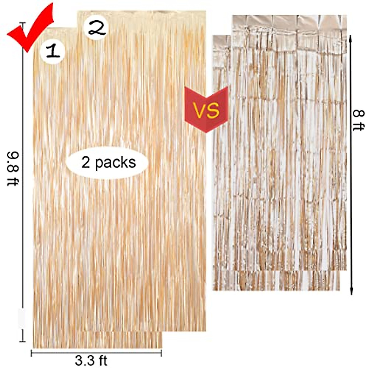 Light Gold Backdrop Curtains -6.6x9.8 feet, Pack of 2 | LILF Matte Foil Fringe Curtain with Non-Marking Tape | Tinsel Streamers Backdrop for Birthday Bachelorette Party Decoration Photo Booth Props