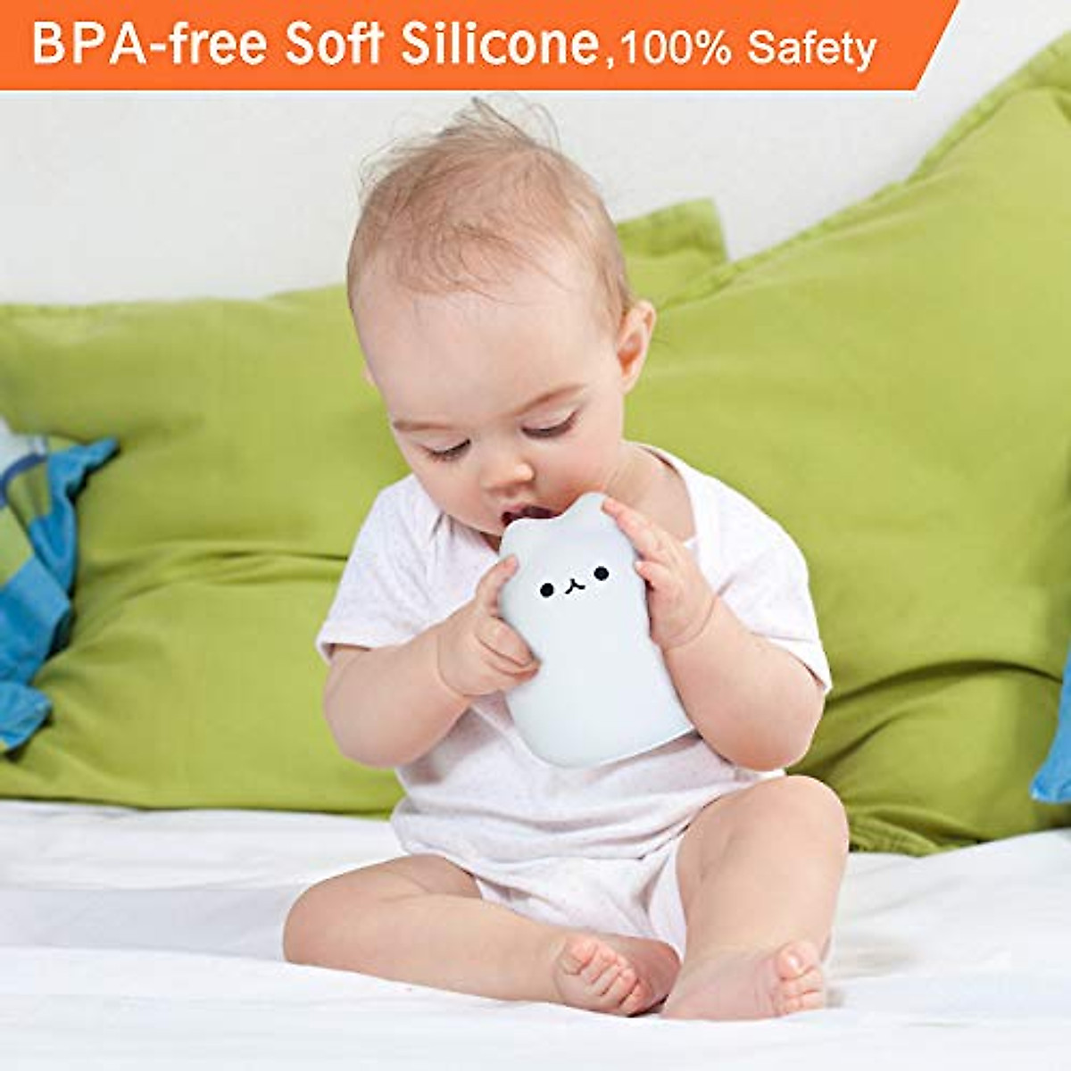 LUNSY Cat Night Light, LED Cute Silicone cat lamp with Color Changing Tap Control Battery Operated for Kids Baby Girl Children Toddler.