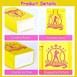JOYMEMO 16 Pack Softball Party Treat Bags with Stickers, Fast Pitch Favor Goodie Gift Paper Bags for Girls Birthday Supplies