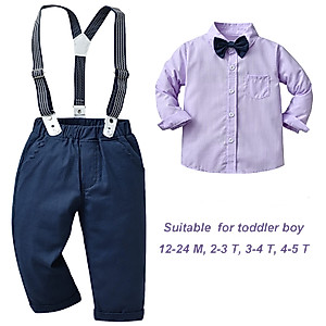 amokk Gentleman Outfits Formal Wear for Toddler Baby Boys Bow Tie and Suspenders Clothing Set (Purple-Navy, 18-24 M)