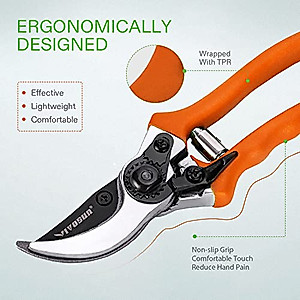 VIVOSUN 8” Premium Bypass Pruning Shears, Strong Garden Clippers, Durable Hand Pruner, Tree Trimmers for Bushes, Stems, and Flowers, Orange