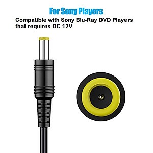 SoulBay 12V Power Cord for Sony Blu-Ray Disc DVD Players BDP-Series BDP-BX370 BDP-S1700 BDP-S3200 BDP-S3500 BDP-S3700 BDP-S6500 S6700 UBP-X700 12 Volt Replacement for Sony AC-M1208UC AC Adapter