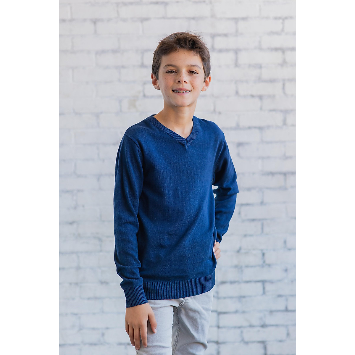 Cozeeme Little Boys V-Neck Long Sleeve Sweater Red 7-8