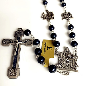 elegantmedical Stations of the Cross Prayer Rosary Real Black Pearl Beads Necklace Catholic Gifts Box