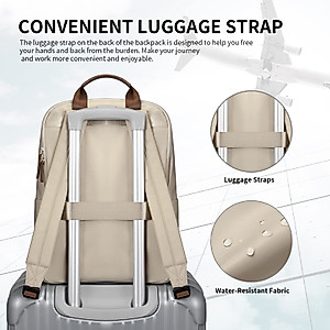 GOLF SUPAGS Laptop Backpack for Women Fits 15 Inch Notebook Casual Daypack Purse Work Travel College School Bag (Apricot)