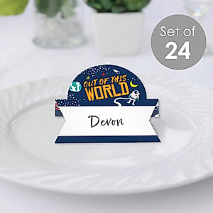 Big Dot of Happiness Blast Off to Outer Space - Rocket Ship Baby Shower or Birthday Party Tent Buffet Card - Table Setting Name Place Cards - Set of 24