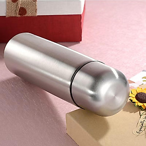 Stainless Steel Thermal Bottle Thermos for Hot and Cold Drinks Travel Coffee Mug with Cup Water Flask Vacuum Insulated Tumbler 17 oz/500ml （Silver）
