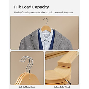 SONGMICS Velvet Wooden Hangers, Set of 20 Wooden Hangers with Velvet Surface, Non-Slip Coat Hangers with Shoulder Grooves, Pants Bar, 360° Swivel Hook, for Jackets Shirts, Natural UCRW012N02