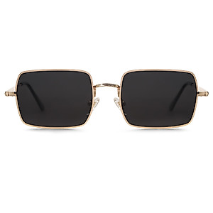 SOJOS Rectangle Polygon Polarized Sunglasses for Women Men Retro Classic Vintage Shades SJ1168 Black Lens