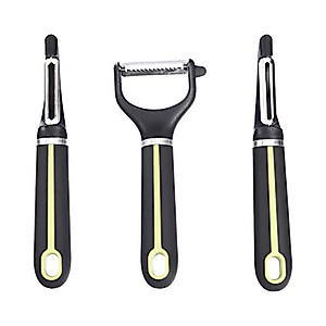 Amazon Basics 3-Piece Peeler Set, Soft Grip Handle, Grey and Green