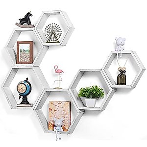LIANTRAL Hexagon Shelves, Set of 6 Wall Shelves Floating Shelves, Wood Display Shelves for Wall Decor, Bathroom, Kitchen, Bedroom, Living Room, Office