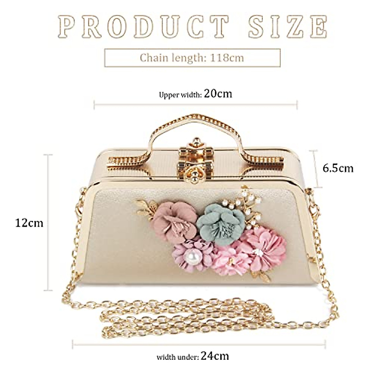 Oweisong Women's Evening Handbags Floral Wedding Evening Clutch Sparkling Flower Party Prom Bridal Shoulder Bag for Banquet