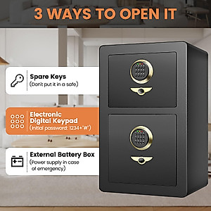 [2024 Upgraded] 6.1 Cu ft Extra Large Home Safe Fireproof Waterproof with [DOUBLE SAFES], Heavy Duty Fireproof Safe Box with [Hidden Lock Box], Digital Home Security Safe for Documents Firearm Money