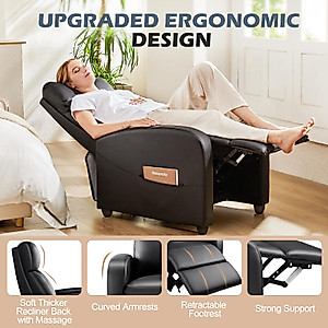 Recliner Chair for Adults, Massage Reclining Chair for Living Room, Adjustable Modern Recliners Chair, Home Theater Seating Single Sofa Recliner with PU Leather Padded Seat Backrest (Black)