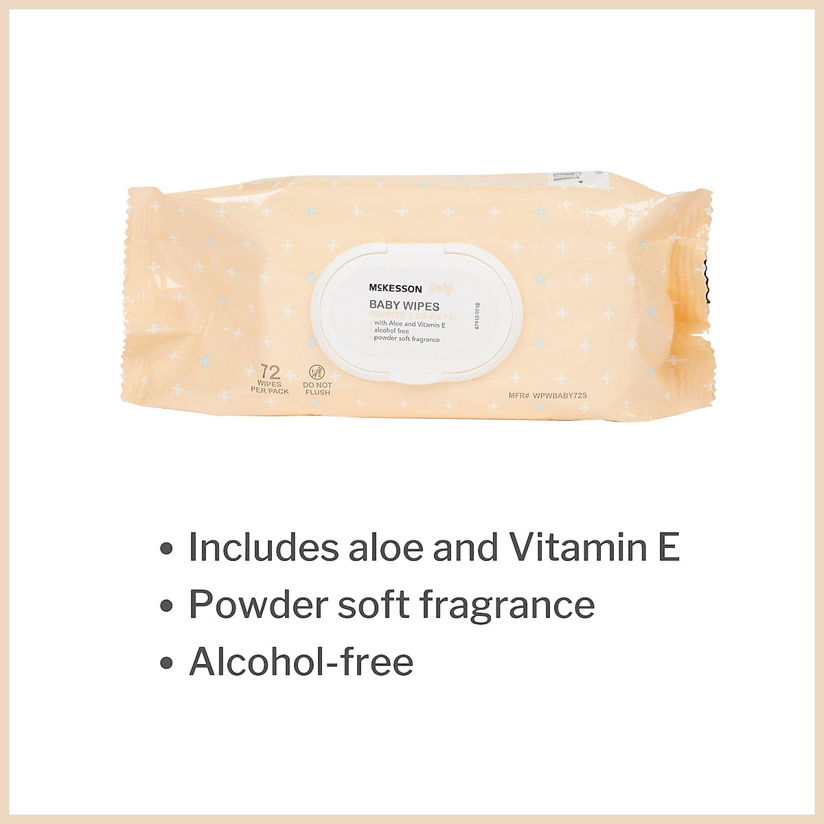 McKesson Baby Wipes - Scented with Powder Soft Fragrance, Contains Aloe and Vitamin E - 6.8 in x 7 in, 72 Wipes, 1 Pack