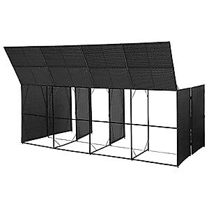loibinfen Poly Rattan Quadruple Outdoor Wheelie Storage Bin Shed with 4 Large Doors and Locking System for Barkyard Outdoor Patio Garden 120.1"x30.7"x47.2" Black