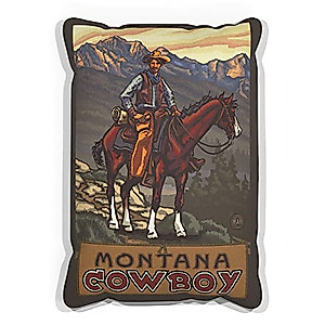 Montana Ranch Hand Canvas Throw Pillow for Couch or Sofa at Home & Office from Travel Artwork by Artist Paul A. Lanquist 13" x 19".