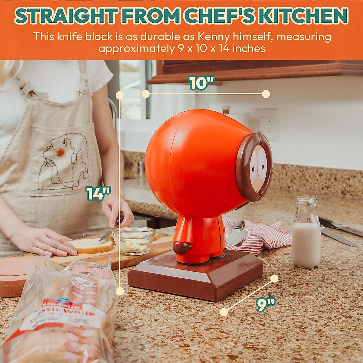 South Park Kenny 10-Slot Knife Block Holder | Freestanding Kitchen Storage Organizer, Space-Saving Cutlery Display | 9 x 10 x 14 Inches