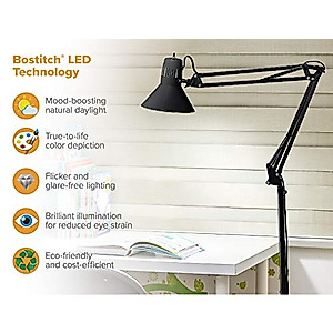 Bostitch Office VLF100F Swing Arm Metal Floor Lamp, 72" Tall with Multi-Joint Adjustment, Includes Replaceable LED Bulb (VLF), Black