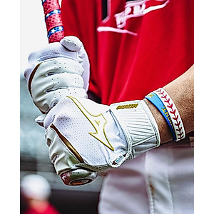 Mizuno MVP Adult Baseball Batting Glove, White-Gold, Large