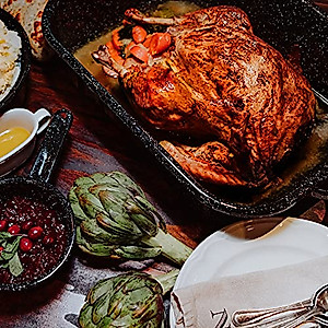 Granite Ware 25 lb. Enamelware Oven Rectangular Roaster with lid. Capacity 19.5 in (Speckled Black). Dishwasher Safe. Easy to Clean.