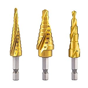 Luckyway 3-Piece HSS Titanium Step Drill Bit Set, Total 28 Sizes for Metal, Wood, Plastic, Multiple Hole Drilling