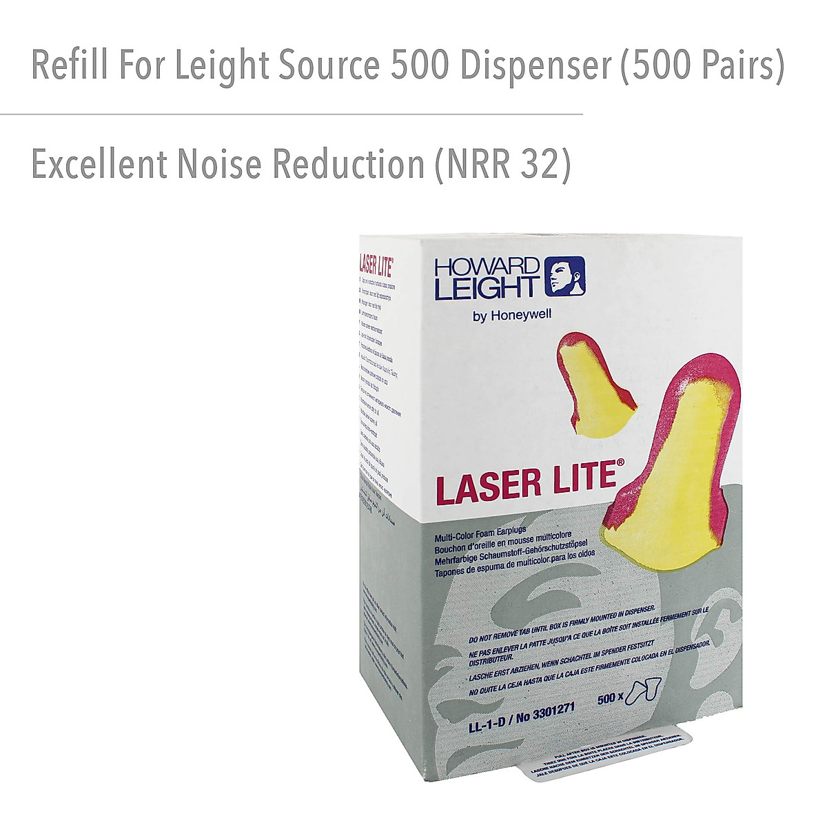HOWARD LEIGHT Honeywell Home by Laser Lite High Visibility Disposable Foam Earplug Refill for Leight Source 500 Dispenser, 500 Pairs (LL-1-D), Magenta/Yellow