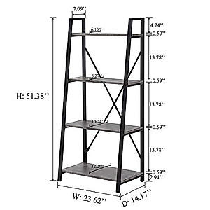 BON AUGURE Small Bookshelf for Small Space, 4-Tier Ladder Bookshelf, Wood and Metal Bookcase for Living Room, Bedroom and Office (Dark Gray Oak)