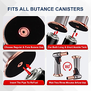 Butane Torch, Premium Double Flame Big Kitchen Torch Lighters with Safety Lock Adjustable Refillable Multipurpose Culinary Blow Torch for Creme Brulee, Baking, BBQ (Butane Gas Not Included)501 (gold)