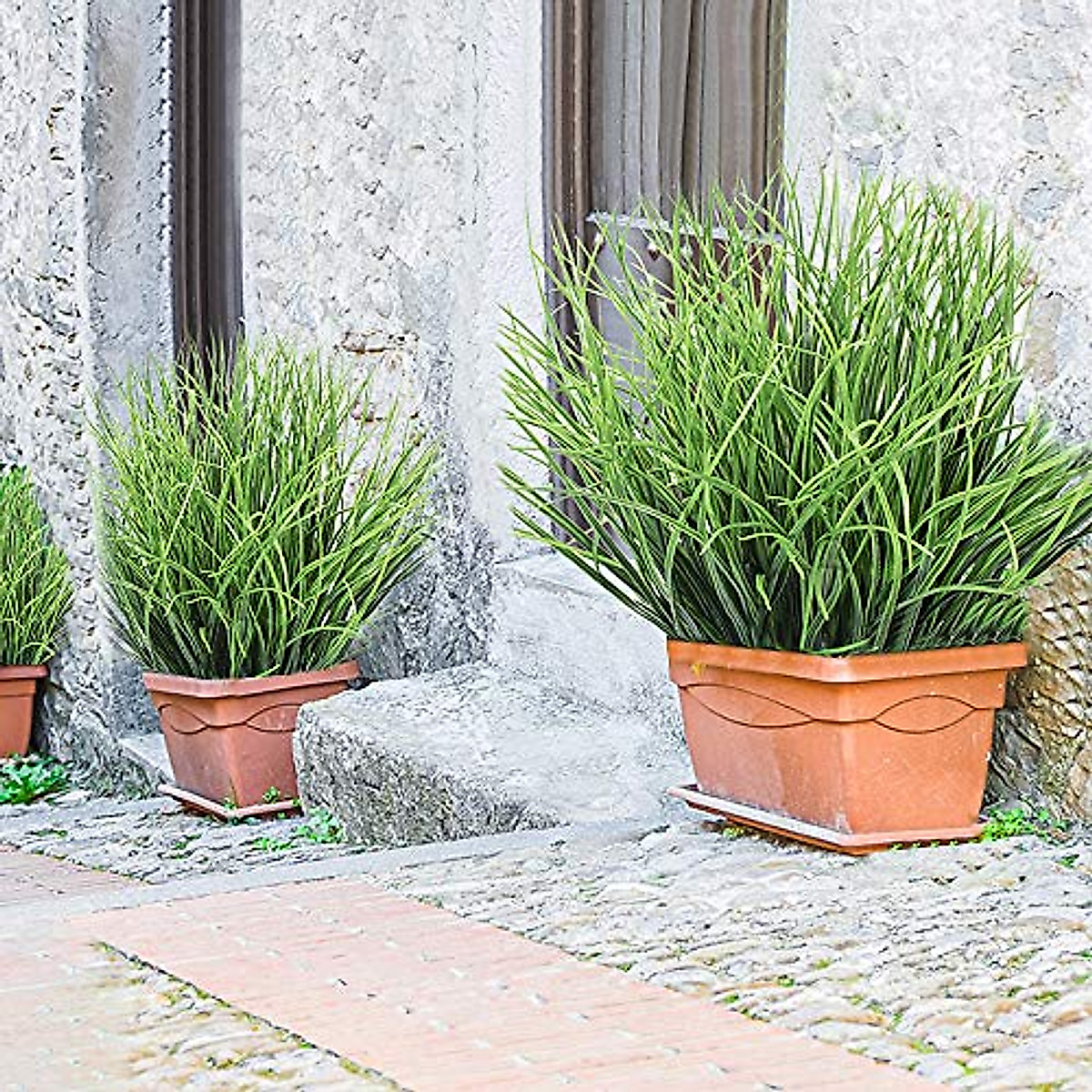 SLanC 8 Bundles Artificial Grass Plants Fake Bushes Artificial Shrubs Wheat Grass Greenery for House Plastic Outdoor UV Resistant Faux Grass (Pack of 8)