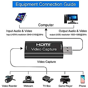 DIGITNOW HDMI Video Capture Card, 4K HDMI to USB 2.0 Video Audio Converter, Full HD 1080p for Editing Video/Games/Streaming/Online Teaching