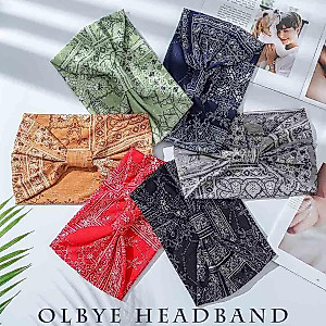 Olbye Headbands for Women Wide Boho Headband Knotted Turban Head Bands Elastic Non Slip Hairbands Floral African Head Wraps Workout Yoga Sweatbands Cotton Head Scarfs Bohemian Hair Accessories for