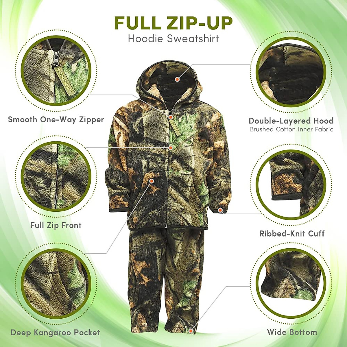 TrailCrest by Treel Infant - Toddler Camo Full Zip Hoodie Sweatshirt Fleece Jacket & Pants Set, Camo, 5T