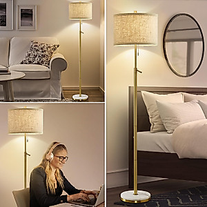 GyroVu Marble Floor Lamp, Adjustable Height Standing Lamp with Marble Base Tall Lamp with Pull Chain Switch Floor Lamps for Living Room, Bedroom & Office Bulbs Not Included(Gold)