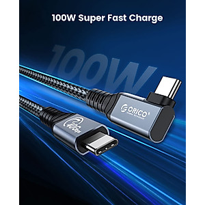ORICO Cable Compatible with Thunderbolt 4 Right Angle 2.62FT, 40Gbps USB C to USB C Cable with 100W Charging/Display 8K@ 60Hz for MacBooks, iPad Pro, Thunderbolt 4/3 Hub and USB-C Device