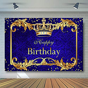 Avezano Prince Birthday Party Backdrop for Boy's Royal Blue and Gold King Crown Party Decoration Photography Background Royal Little Prince Happy Birthday Party Banner Photoshoot (7x5ft)