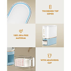 VenDotbi 26.5Lbs Rice Dispenser, Rice Container with Measuring Cup, Large Capacity Food Storage Container with Lid, Food Dispenser Kitchen Organization for Home Kitchen Pantry Rice Soybean Corn-Blue