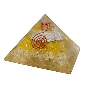 Sharvgun Orgonite Pyramid Citrine & Clear Flower of Life Crystal Orgone Pyramid Negative Energy Protection Reiki Chakra Spiritual Gift Box, 4 Crystal Healing Aura Cleasing Meditation Pyramids