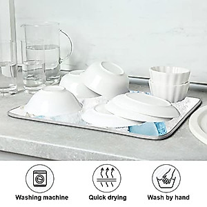 xigua Christmas Snowman Dish Drying Mat for Kitchen Counter,Texture Ultra Absorbent Reversible Microfiber Dishes Drying Rack Pad Heat-resistant Mats 16x18in