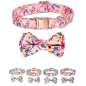 Bow Tie Dog Collar for Small Medium Large Dogs, Comfy Puppy Collars, Adjustable Pure Cotton Dog Collars for Girl and Boy Dog, Pink Dog Collar, Collar para Perros. (S, Pink)