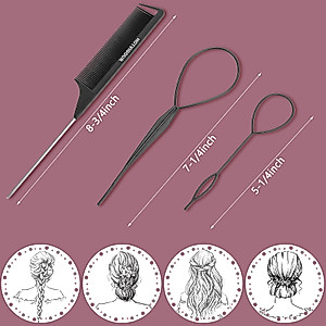 Topsyhair Braiding Tools - 4 Pack Hair Styling Combo: Tail Combo, 2 French Braid Loops (Black)